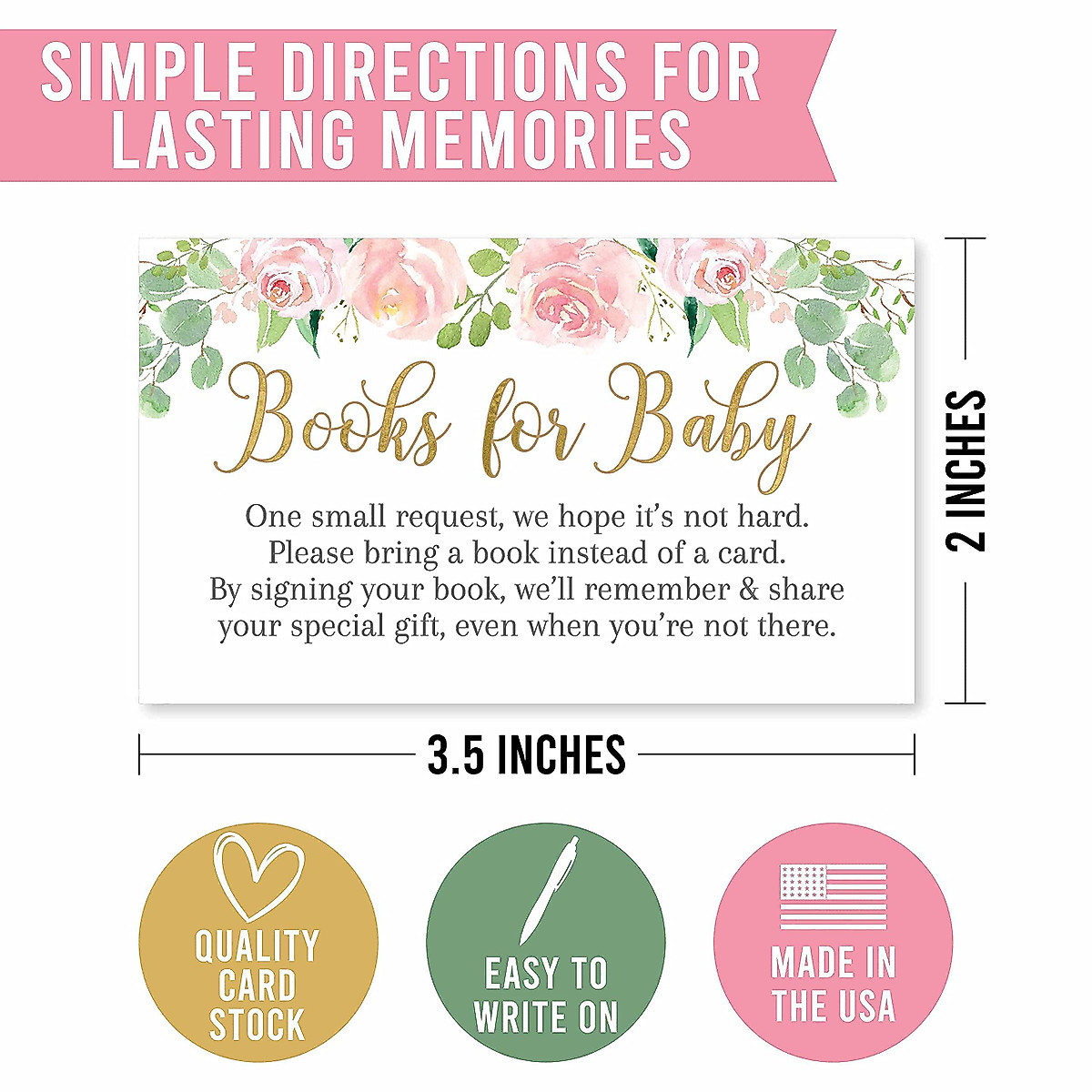 25 Floral Sweet Baby Shower Invitations, 25 Book Request Baby Shower Guest Book Alternative, 25 Baby Shower Diaper Raffle Tickets For Baby Shower Girl, Watercolor Blank Card, Diaper Raffle Cards