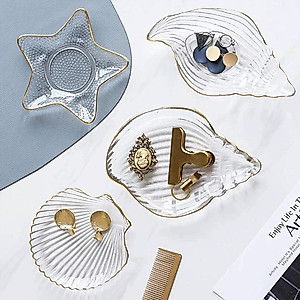 Kelendle Clear Dessert Plate Glass Salad Bowls Decorative Ocean Conch Jewelry Tray Ring Dish Ring Holder Golden Tray for Salad Fruit Vegetable Biscuit Wedding Valentine's Day Gift (Conch bowl)