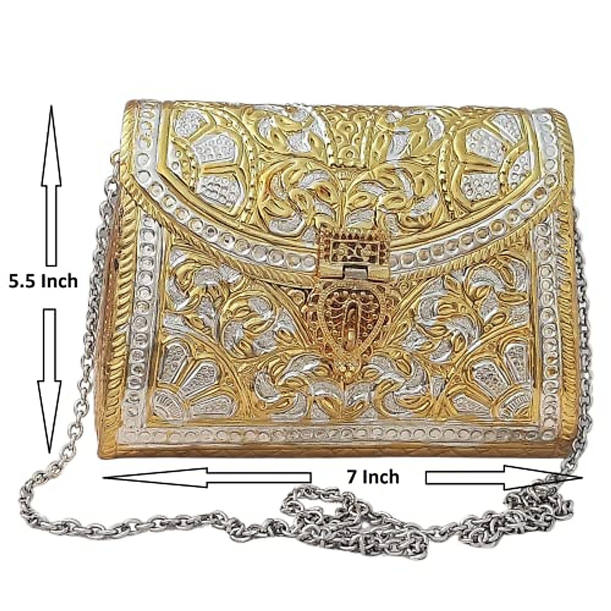 Trend Overseas Golden Metal bridal bag Brass Metal Clutch Sling Bag Ethnic Antique clutch, Golden