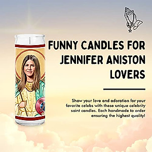 Jennifer Aniston Celebrity Prayer Candle - Friends Show Rachel Funny Saint Candle - 8 inch Glass Prayer Votive - 100% Handmade in USA - Celebrity Novelty Gift