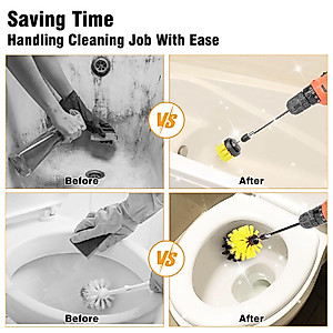 ETOUPA 8 Pcs Drill Brush Attachment Set, Power Cleaning Scrub Brush Kit with Extend Long Attachment, All Purpose Drill Scrub Brushes for Car, Grout, Floor, Tub, Bathroom and Kitchen (Yellow)