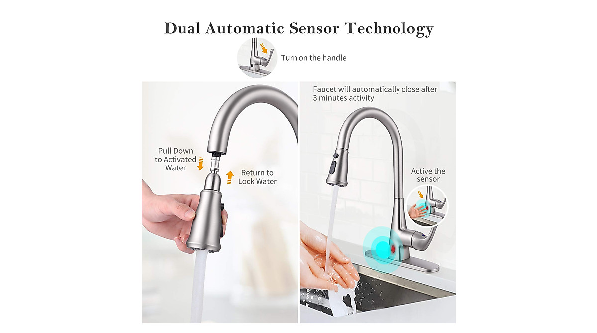 Touchless Kitchen Faucet - Smart Dual Sensor Design