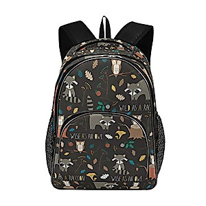 ALAZA Raccoon Owl Cartoon School Bag Casual Daypack Book Bags for Primary Junior High School