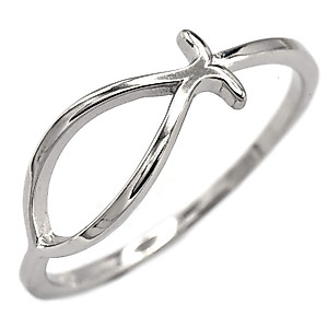 JEWELRITZY Simple Plain Solid 925 Sterling Silver Christian Jesus Ichthys Fish Symbol Faith Ring Band Sizes 9