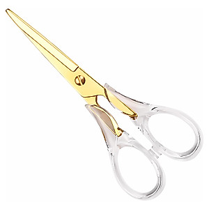 Creechwa Gold Scissors 6.3 ", Craft Scissors with Stainless Steel Blade with Acrylic Clear Handle, All Purpose Office Scissors for Teachers, Cutting Shears for Paper Fabric, Tijeras de Costura