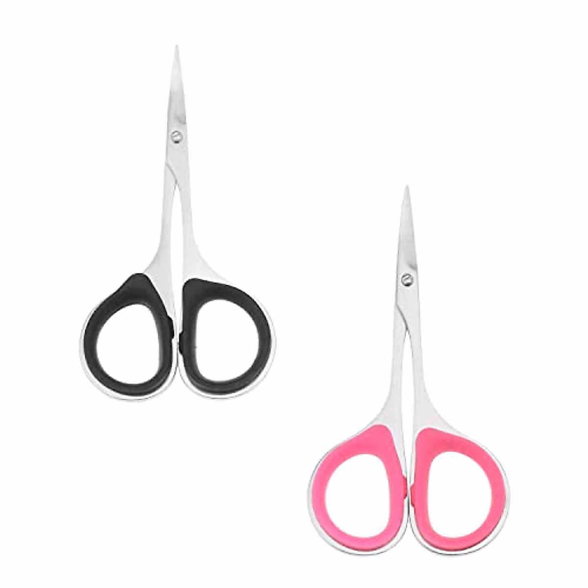NC 2 Pieces Sewing and Embroidery Scissors Curved, Sharp, Stainless-Steel Design | Precision Tips, Ergonomic Rubber Handle Grip Small, Compact DIY Use, Pink, Black