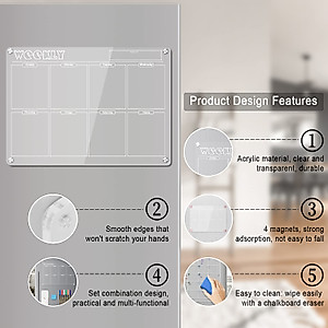 Hivillexun 17"x12" Clear Acrylic Magnetic Dry Erase Board with Monthly & Weekly Planner, 6 Markers & Large Eraser for Refrigerator Organization