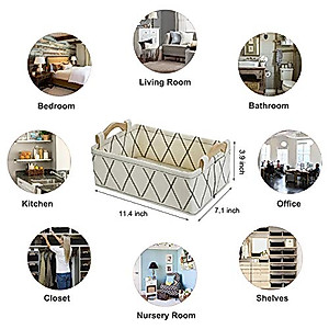 Small Storage Baskets Toy Storage Organizer Rectangle Basket Empty Gift Baskets Shelf Baskets Decorative Storage Basket with Wooden Handles for Keys Makeups Remotes Books