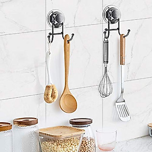 U&A Antilope Powerful Vacuum Suction Cup Hooks for Shower,Kitchen&Bathroom,Stainless Steel Shower Hanger for Loofah,Towel (2pcs)