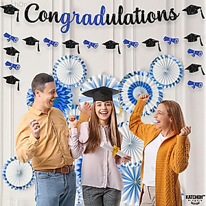KatchOn, Glitter Congratulations Banner - 10 Feet | Pre- Strung Congrats Grad Banner | Black and Blue Graduation Decorations Class of 2024 | Graduation Cap Garland for Congratulations Decorations