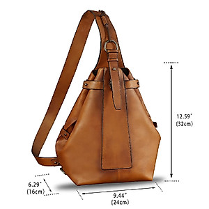 Genuine Leather Sling Bags Hiking Sling Backpacks Vintage Handmade Crossbody Chest Daypack Anti-theft Shoulder Bag Satchel (Brown)