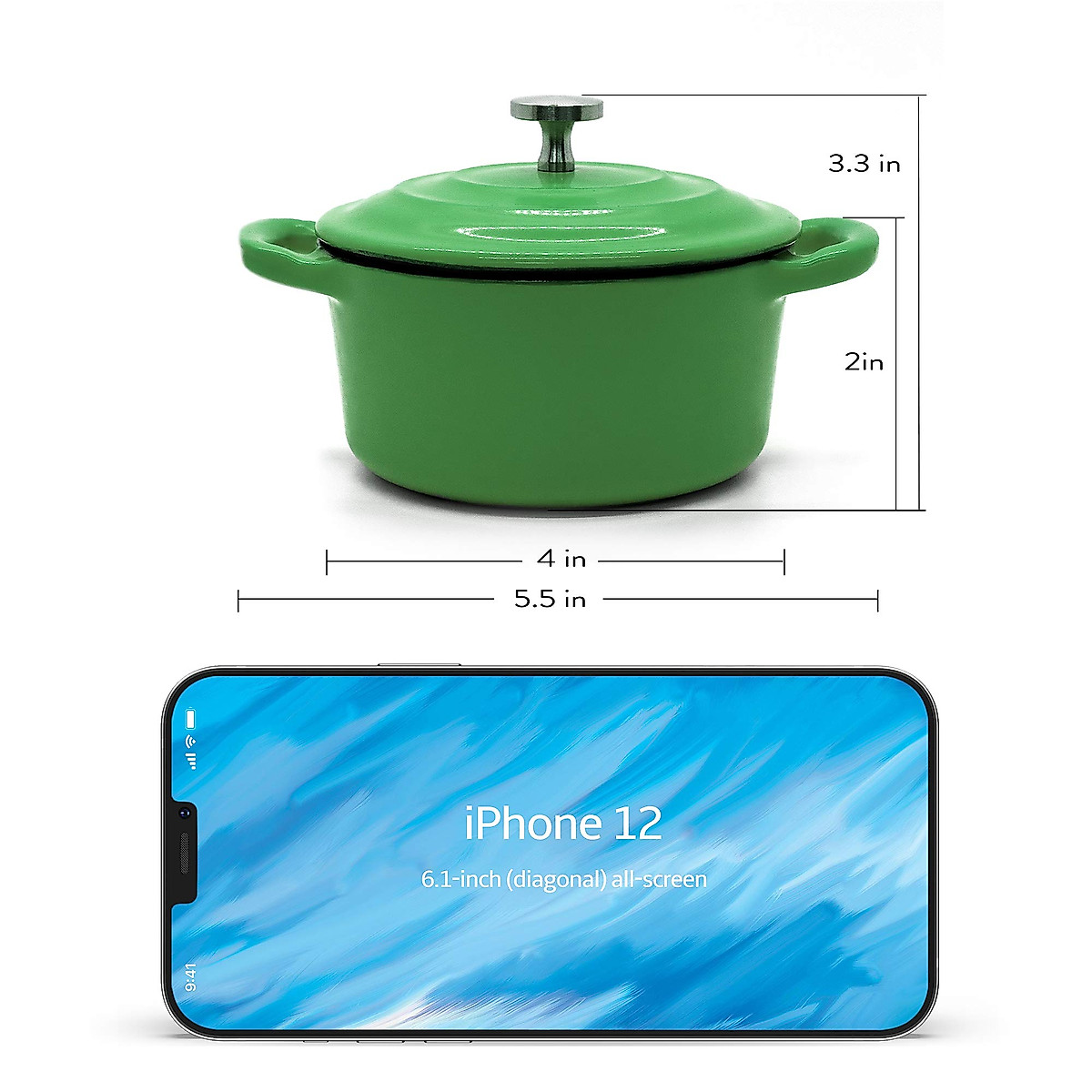 RJ Legend Mini Dutch Oven Pot Set of 3 - Enamel Surface, Non-Stick Cast Iron Cookware - Ideal Gift for Your Friends & Family - Blue, Green, White