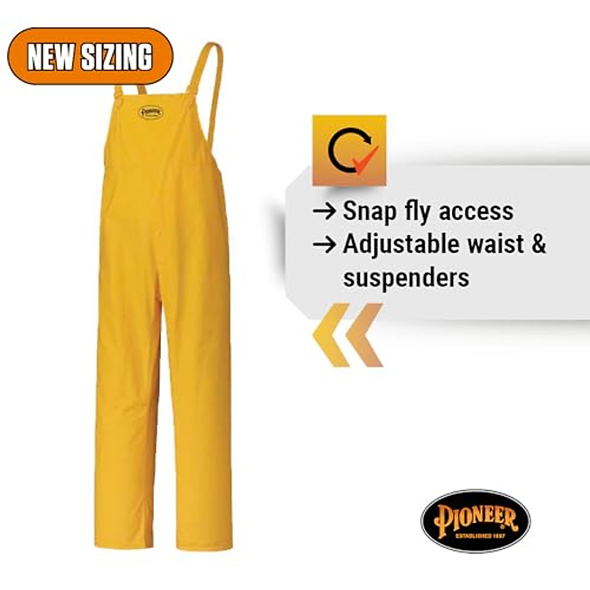 Pioneer Waterproof PVC Work Suit for Men – Repel Rain Gear Yellow Safety Jacket and Bib Pants - 3 PC Set With Detectable Hood