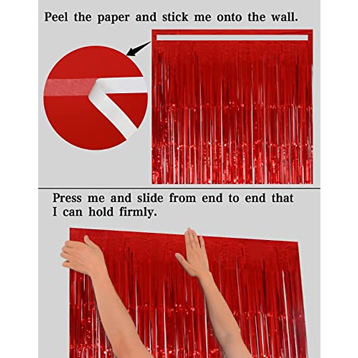 Red Foil Fringe Curtain Party Decorations, Melsan 3.2 x 8 ft Metallic Tinsel Curtains Streamer Backdrop for Christmas, Birthday, Anniversary, Valentine's Day Party Decorations, Pack of 2