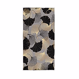 KOCOART Luxury Gold Ginkgo Bath Hand Towels Black Silver Kitchen Dish Towels Soft Quality Premium Washcloths Guest Fingertip Towel Decor for Bathroom Spa Gym Sport 16x30 in