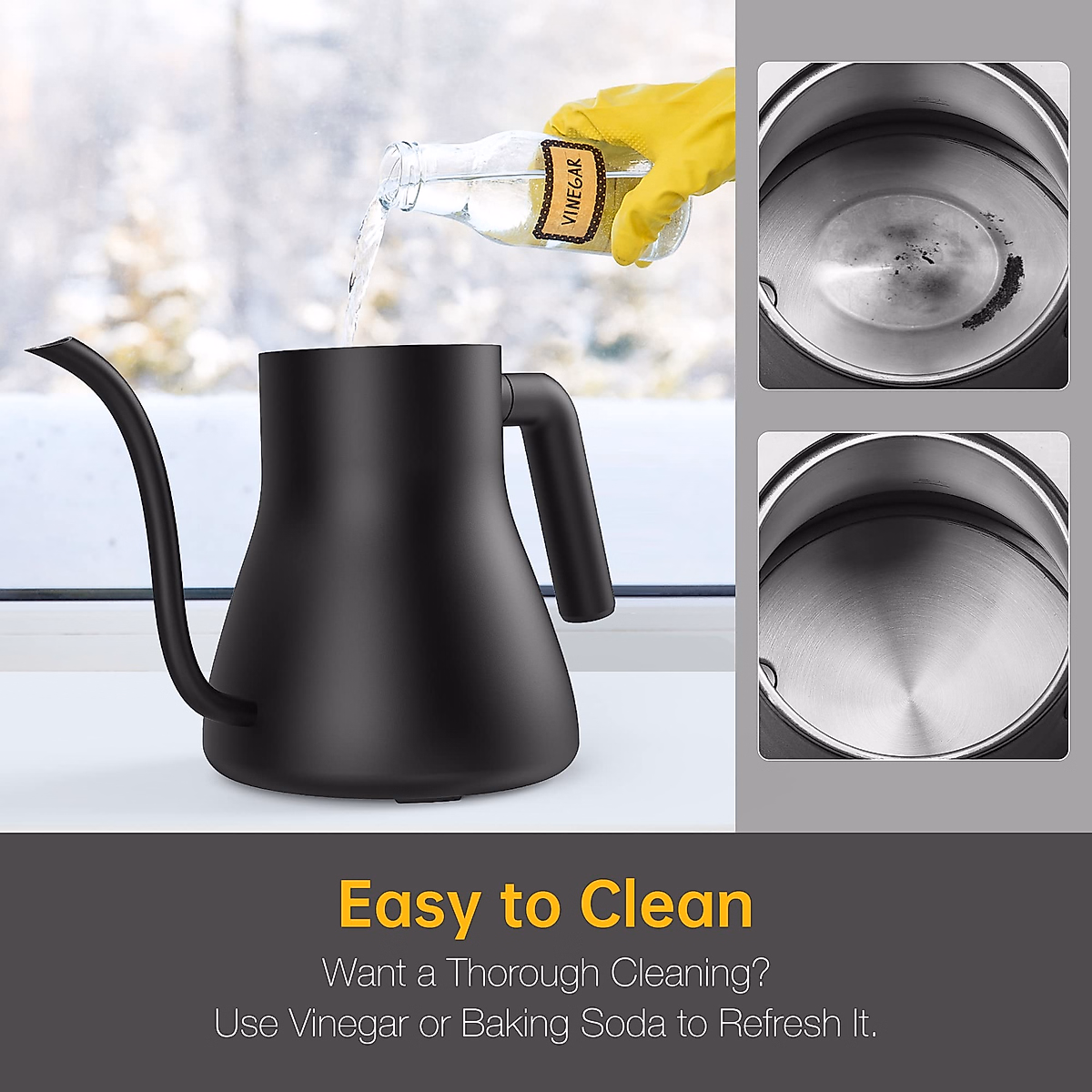 Seoukin Beige White Electric Gooseneck Kettle with 7 Variable Presets, Best Gift For Pour Over Coffee Kettle&Electric Tea Pot, 100% Stainless Steel Water Boiler With Temperature Control, Beige White