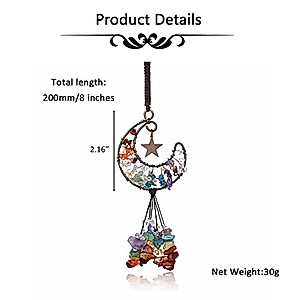 CrystalTears Chakra Stones Healing Crystal Moon Hanging Ornament Handmade 7Chakra Tree of life Wall Ornament Feng Shui Crystal Window Car Ornament for Meditation Home Office Christmas Decor Gift
