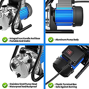 BOSEN Portable Shallow Well Pump - 1.6HP Steel Electronic Pressure Garden Pump, Power 1200W/1.6HPWater Transfer Draining Irrigation Pump for Home Lawn or Garden.