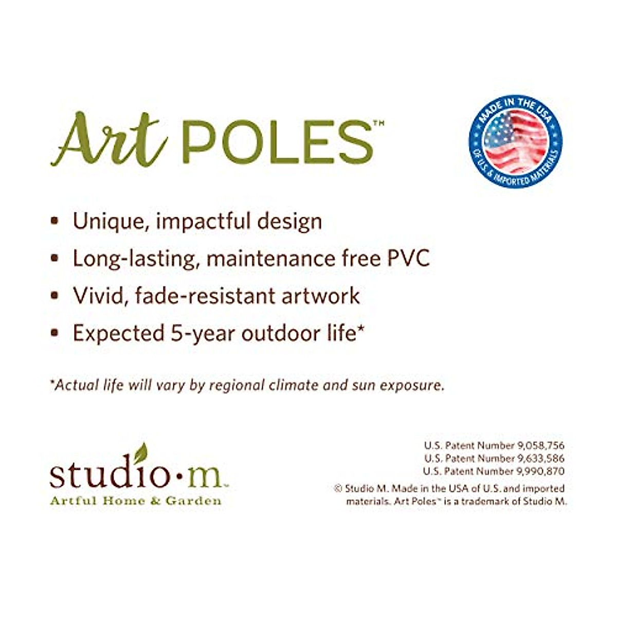 Studio M Birds Will Sing Art Pole Outdoor Decorative Garden Post, Made in USA, 20 Inches Tall