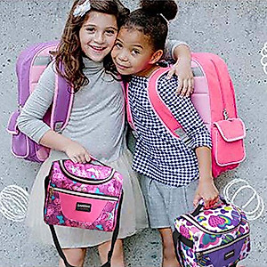 Kids Lunch Bag insulated Lunch Box Lunch Organizer Cooler Bento Bags for School Work/Girls Boys Children Student Women with Adjustable Strap and Zip Closure Travel Lunch Tote, Front Pocket (purple)