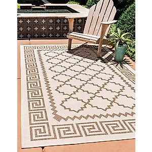 Unique Loom Outdoor Trellis Collection Area Rug - Stars (6' 1" x 9' Rectangle, Beige/ Brown)