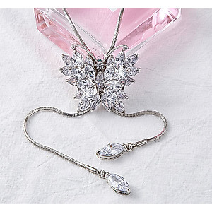 Kodewiet Women Cubic Zirconia flower Butterfly Long Adjustable Chain Pendant Sweater Necklace