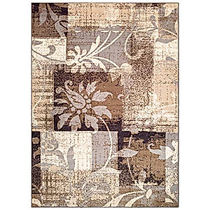 SUPERIOR Pastiche Floral Patchwork Non-Slip Indoor Washable Area Rug, 10' x 14', Brown