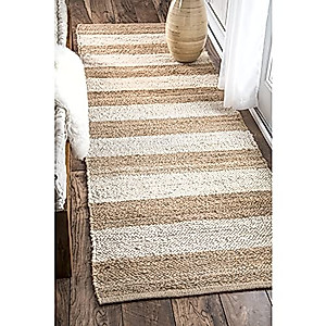 nuLOOM Alisia Flatweave Stripes Jute Runner Rug, 2' 6" x 6', Off-white