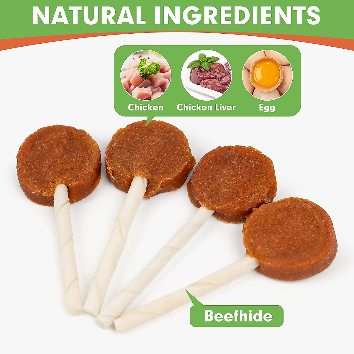 MON2SUN Lollipop Dog Treats, 4.5 Inch Chicken and Egg with Rawhide Twist Sticks, Healthy and Teeth Cleaning Dog Snacks for Small Dogs, 10.58oz (15 Count-Pack of 1)
