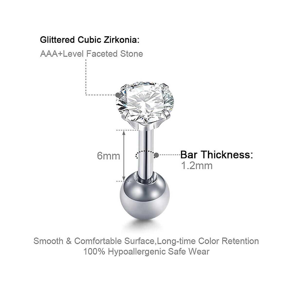 Mayhoop 16g Cartilage Earring Stud Hoop Tragus Stud Forward Helix Earrings Rook Daith Conch Stainless Steel Piercing Jewelry