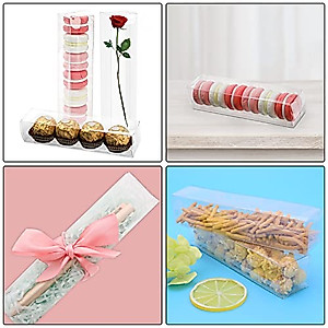 DEAYOU 50 PCS Clear Favor Boxes, Small Transparent Candy Gift Box, Plastic Rectangle Chocolate Packaging Box with Insert for Cookies, Treat, Macaron, Wedding, Party, Gift Wrapping, 6.2" x 1.4" x 1.3"