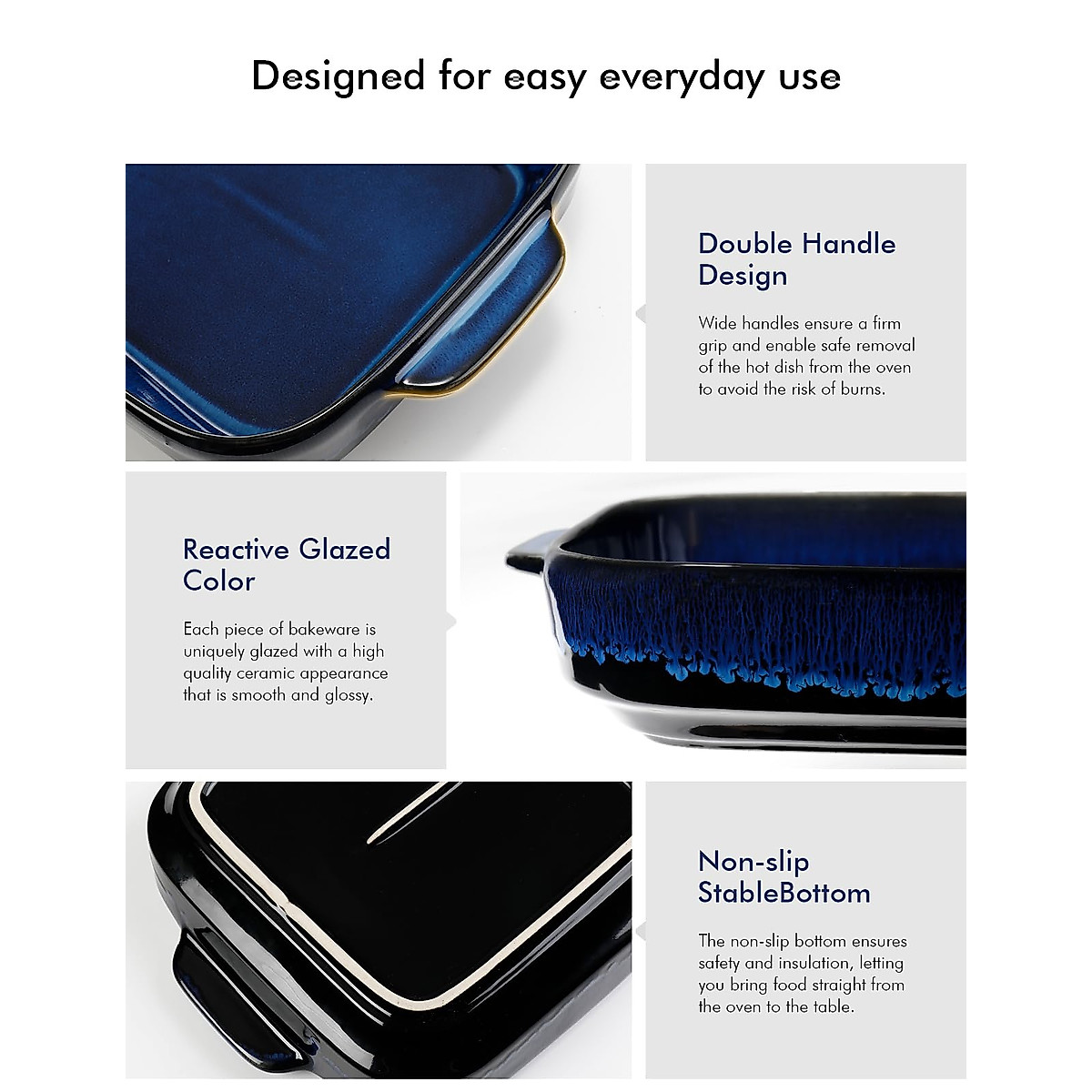 Ceramic Baking Dish - 8x8 Deep Square Baking Pan, Lasagna Pan with Double Handles, Non-Stick Casserole Pan for Oven, Brownie, Lasagna, Roasting - Home Gift (Reactive Glaze Blue)