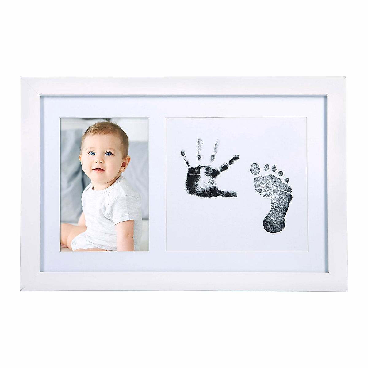 Little Pear Baby Handprint & Footprint Frame, Gender-Neutral Baby Prints Frame, Baby Girl or Baby Boy Prints Picture Frame, White