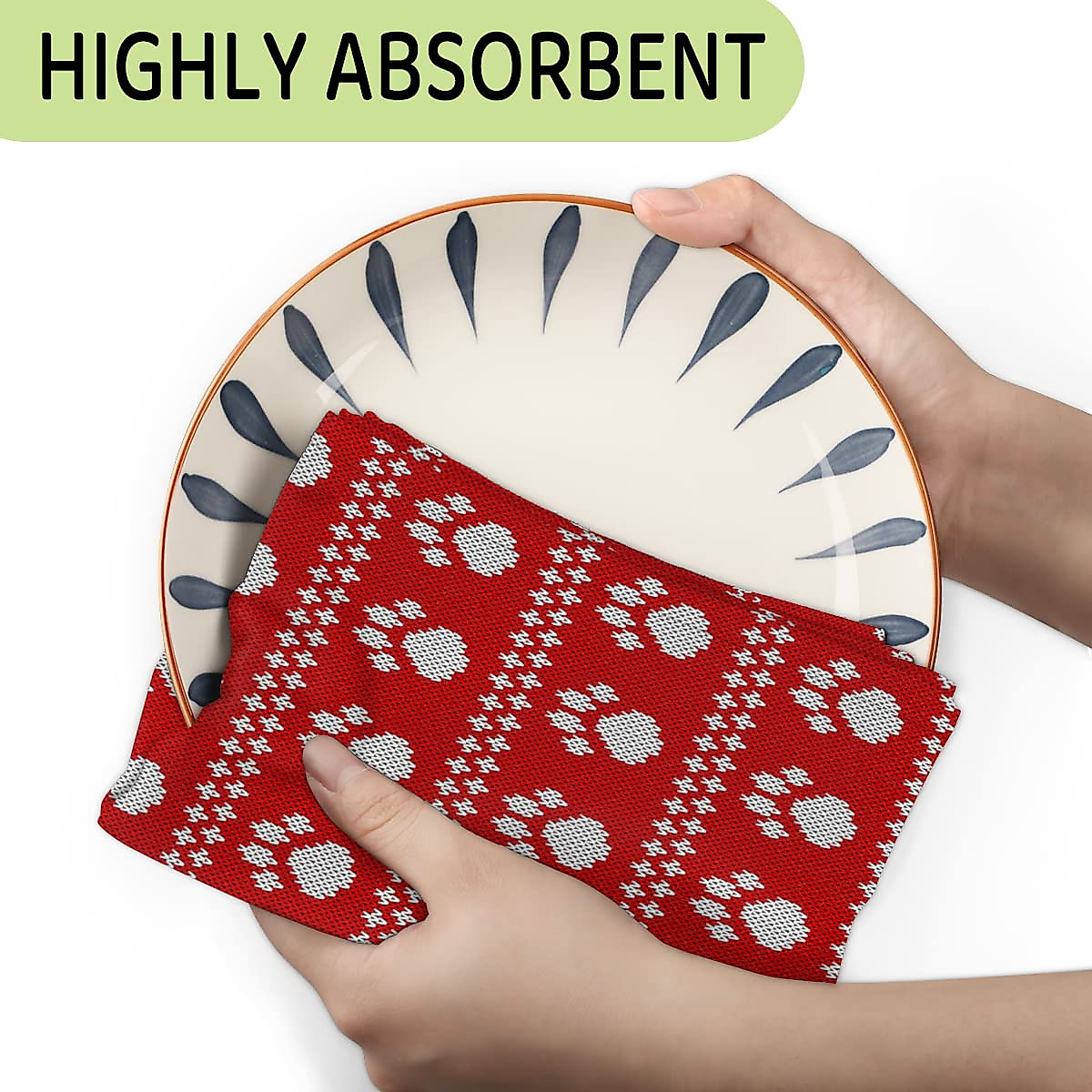 Christmas Pattern Red Paw Print Kitchen Towels and Dishcloths Set of 4-17.7" x 28.3" Absorbent Dish Towels with Hanging Loop Hand Towel for Farmhouse Bar Towels & Tea Towels