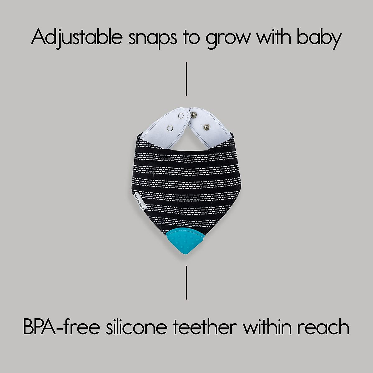 Bazzle Baby Bandana Bib Teething Bibs with teether corners for Natural Teething Relief Cotton & Fleece Soak Up Drool (Black and White)