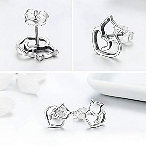 Cute Cat Earrings Stud Pearl Earrings for Women Mouse Cubic Zircon Hypoallergenic Earrings Christmas Birthday Gift (Cat earrings)