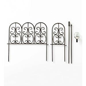 Plow & Hearth Montebello Decorative Metal Garden Edging with Crackle Glass Solar Lights, Outdoor Lighting Solutions, Six 18" L x 18" H Sections and Two 6" L x 18" H Sections