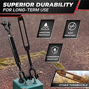 [Premium] 2 Pack 1/2”x13.4” Heavy Duty Jaw and Jaw Turnbuckle, 2200 lbs Working Load Limit, Weather Resistant, Durable Black Turnbuckle for Wire Rope Tension, Shade Sail Hardware, Sun Shade Tent