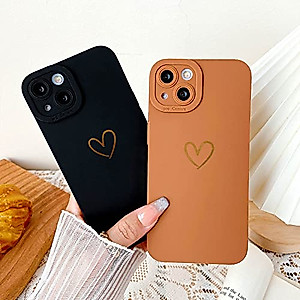 SmoBea Compatible with iPhone 13 Case Luxury Gold Heart Pattern Soft Liquid Silicone Shockproof Case for Women Girls Side Cute Plated Heart Pattern Slim Phone Case (Black)