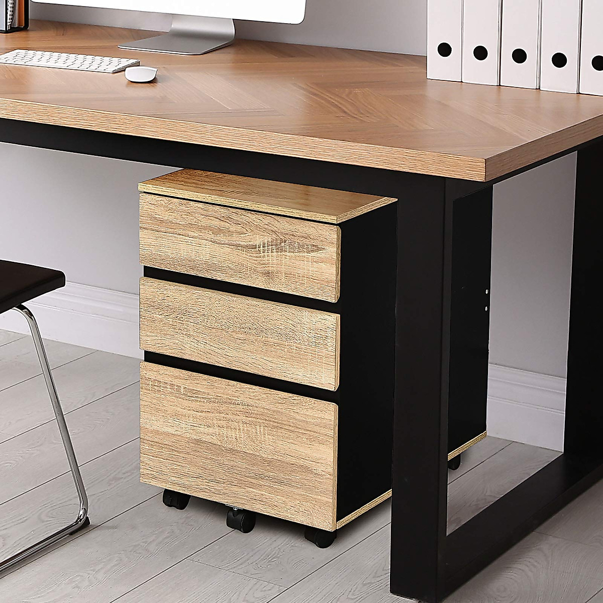 Giantex 3-Drawer Mobile File Cabinet Under Desk for Legal Letter File Home Storage with Wheels and Anti-tilt Design for Home &Office Use Rolling Vertical Filling Cabinet (Oak)