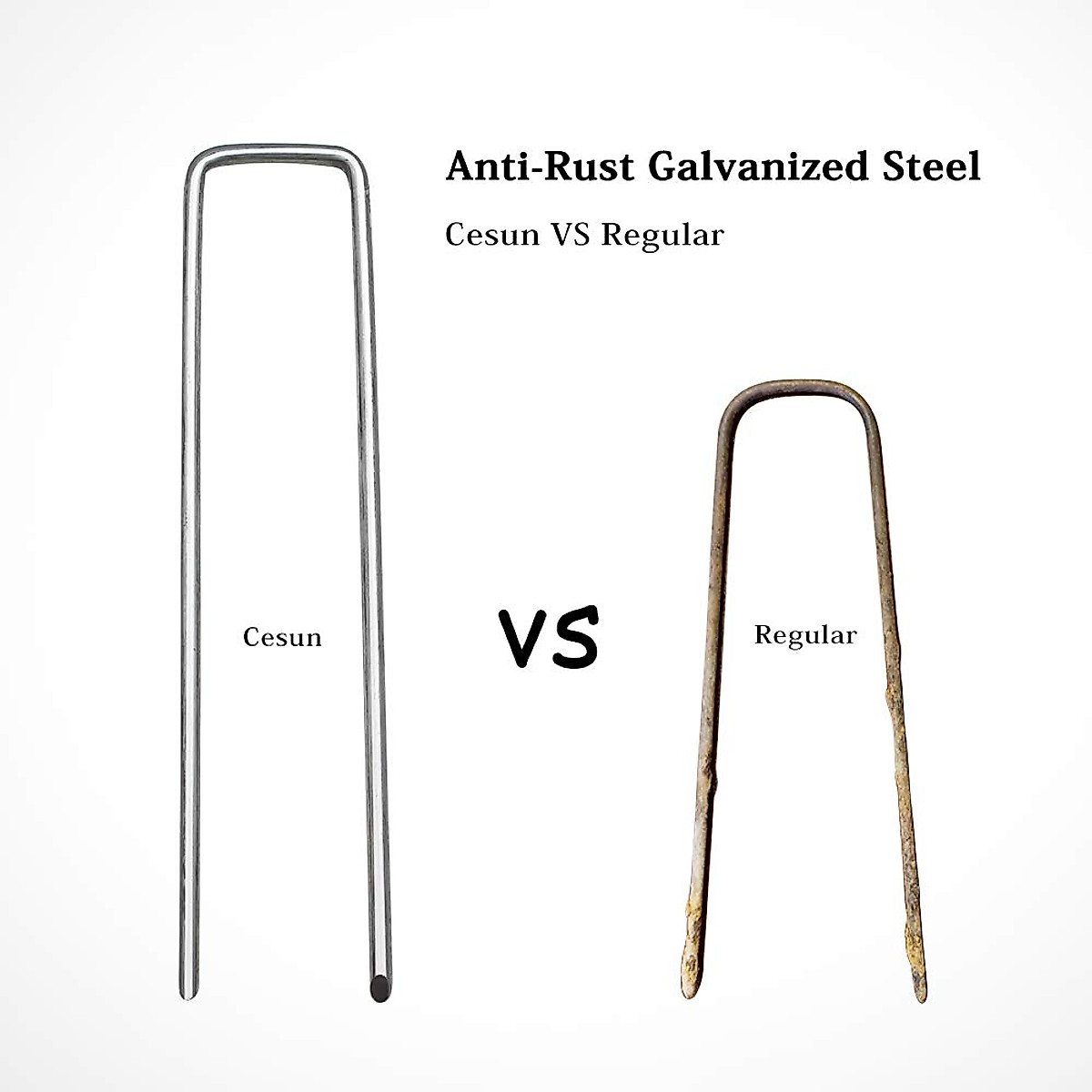 Cesun Garden Landscape Staples 6 Inch 9 Gauge Heavy Duty Galvanized Ground Stakes Fabric Pins Weed Barrier Stakes for Yard Art, Lawn Stuff, Sod and Ground Cover, 100 PCS