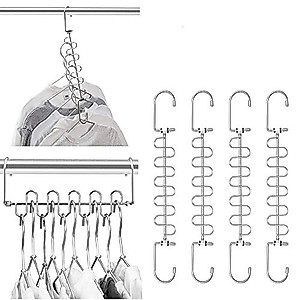 Meetu Magic Cloth Hanger Space Saving Hangers Metal Closet Organizer for Closet Wardrobe Closet Organization Closet System (Pack of 4)