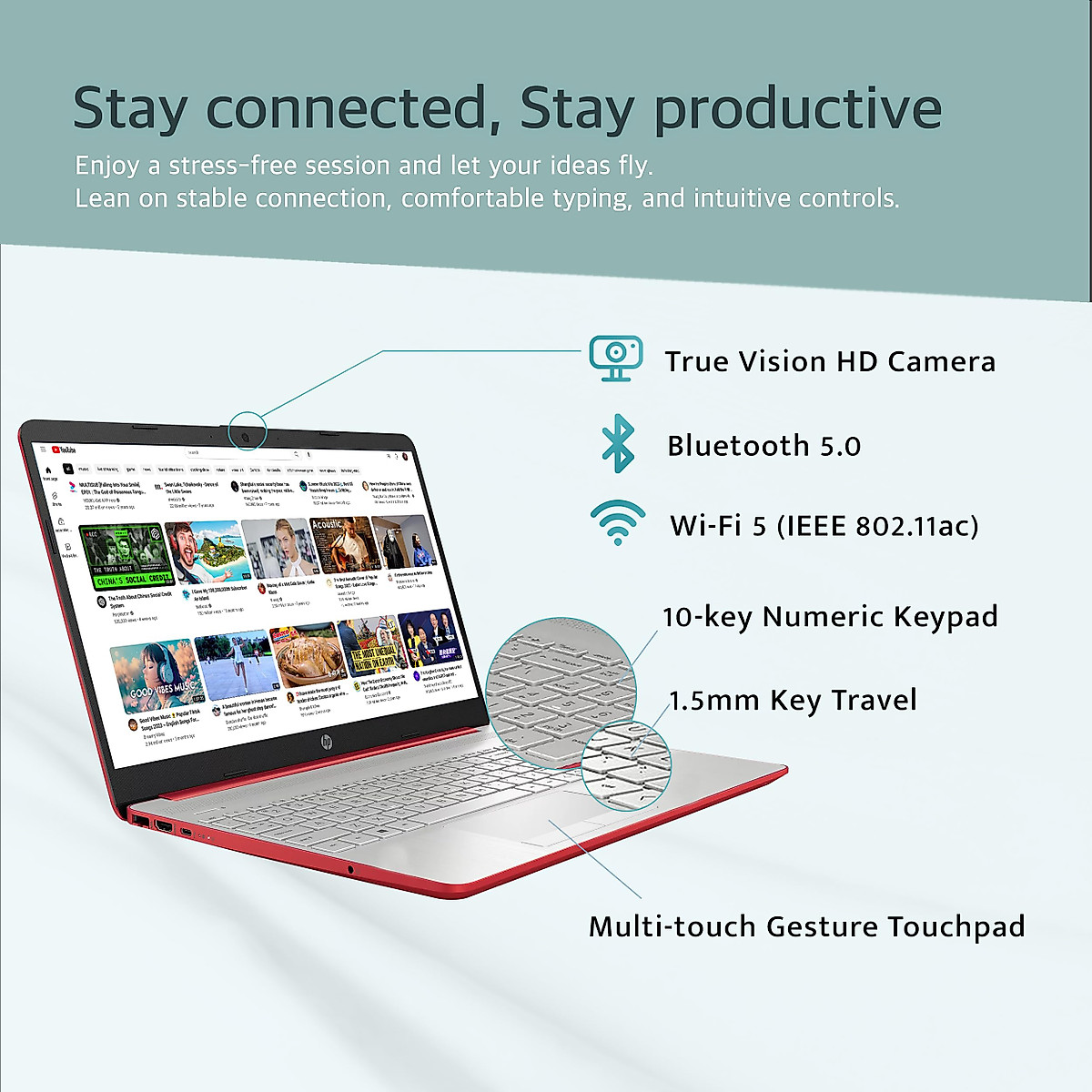 HP 15.6” HD Student Laptop, Intel Pentium Silver N5030, 32GB RAM, 2TB PCIe SSD, Intel UHD Graphics, HD Webcam, Numpad, Wi-Fi 5, Bluetooth, Win 10 S, Red, 32GB Snowbell USB Card