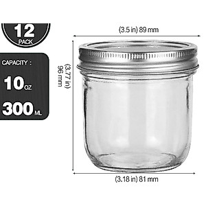 KAMOTA Wide Mouth Mason Jars 10 OZ, 10 OZ Mason Jars Canning Jars Jelly Jars With Wide Mouth Lids and Bands, Ideal for Jam, Honey, Wedding Favors, Shower Favors, Baby Foods, 12 PACK…