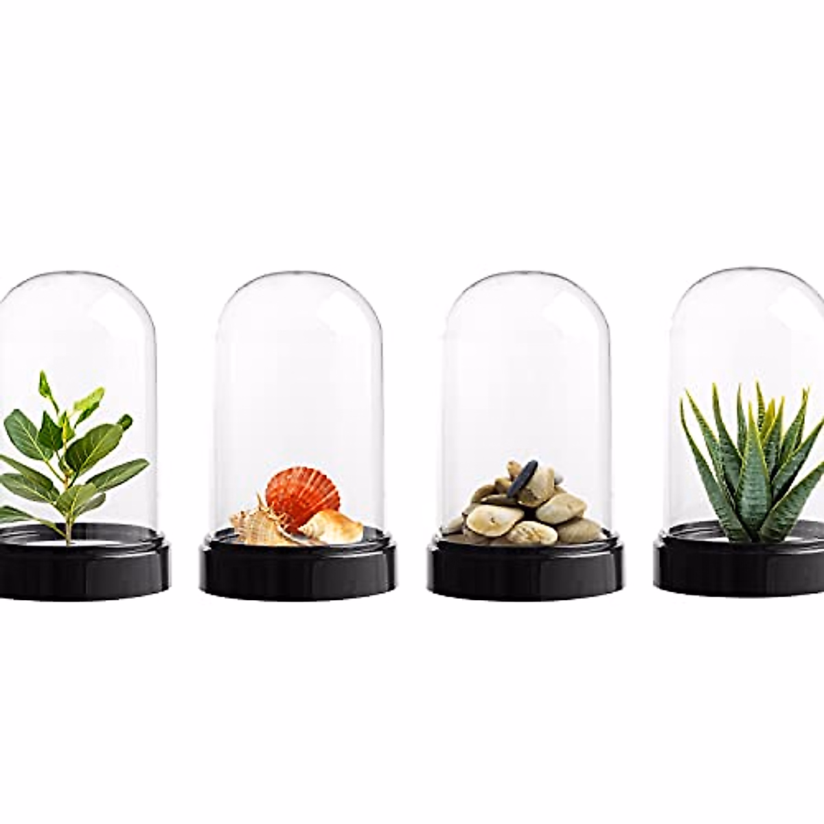 (12 Pack) Plastic Dome Display Case Bell Jar Cloche Bell Jar With Base, For Collectibles Enchanted Rose Small Beer Glasses Centerpieces Plants Rocks Specimens Snow Globes Crafts, Plastic 5.7x 3.6 In