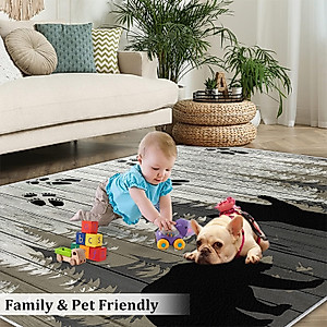 Area Rugs 6x9 Entryway Rug Forest Animal Bear Plant Silhouette Print Rug Non-Slip Washable Rug Indoor Mat Kitchen Rug Contemporary Carpet Bathroom Living Room Bedroom