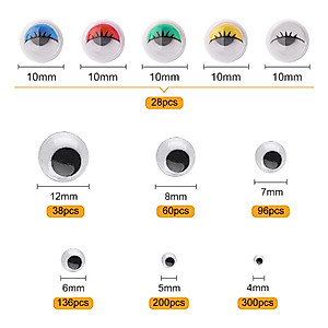 ASTARON 800Pcs 4mm-12mm Googly Eyes Self Adhesive Wiggle Eyes for Art Craft Supplies, Doll Making and Scrapbooking,7 Size