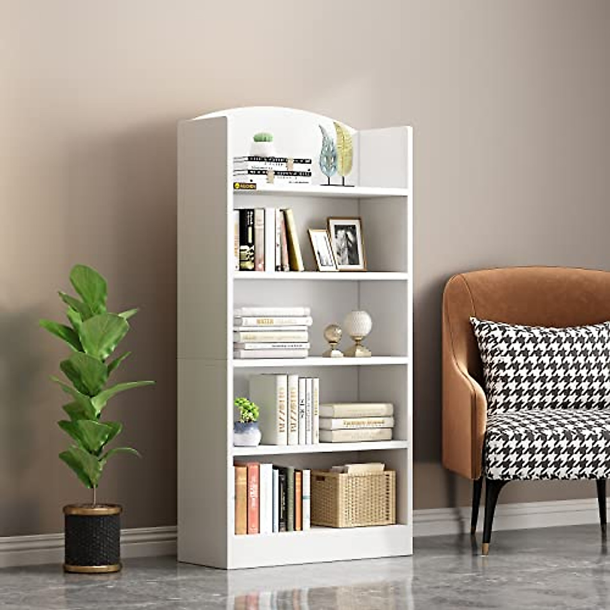 ALISENED 5 Shelf Bookcase, 47" Wood Tall Bookshelf and Bookshelves, Multifunctional Storage Organizer Shelving for Bedroom Library Living Room Home Office, White