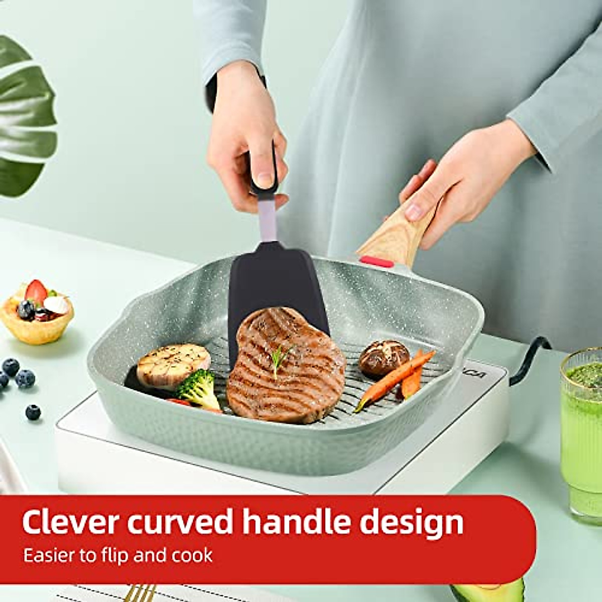 Hvanam Silicone Spatula Turner Set Large And Thin Flipper Spatulas Heat Resistant 600 ° F Slotted Flexible Turner Cooking Utensils For Nonstick Cookware Egg,Pancake,Fish,Omelette,Hamburger (3 Pack)