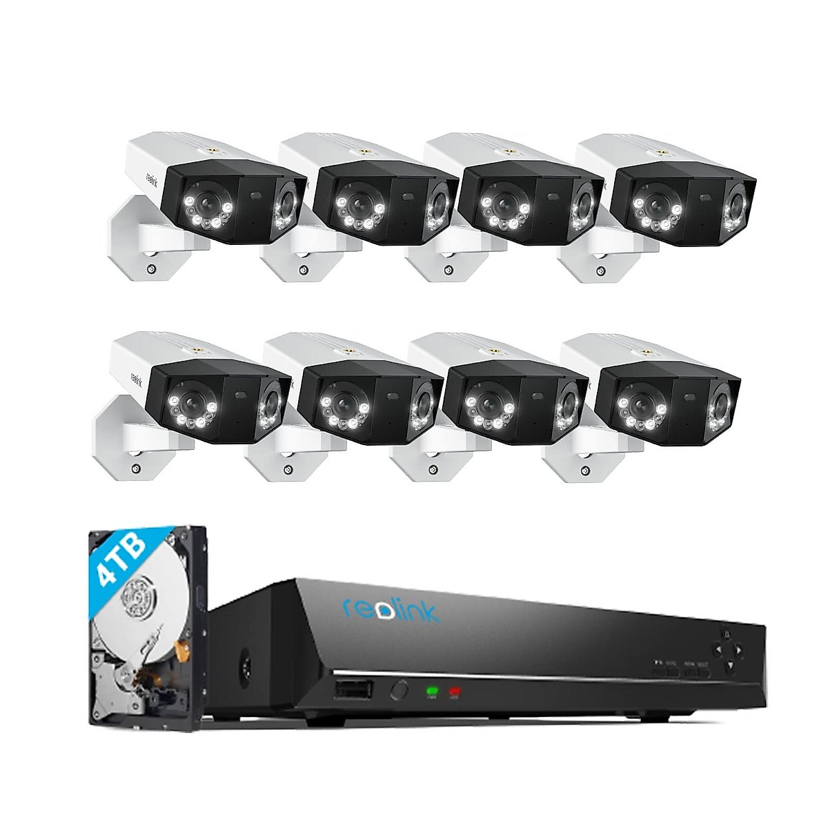 REOLINK 4K PoE Security Camera System, IP Outdoor Cameras 8X Duo 2 PoE with 1x RLN16-410 (Built-in 4TB HDD) Video Recorder